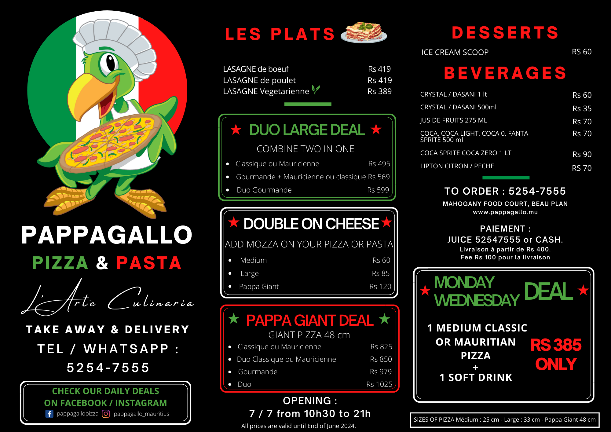 Our Menu – Pappagallo Pizza & Pasta