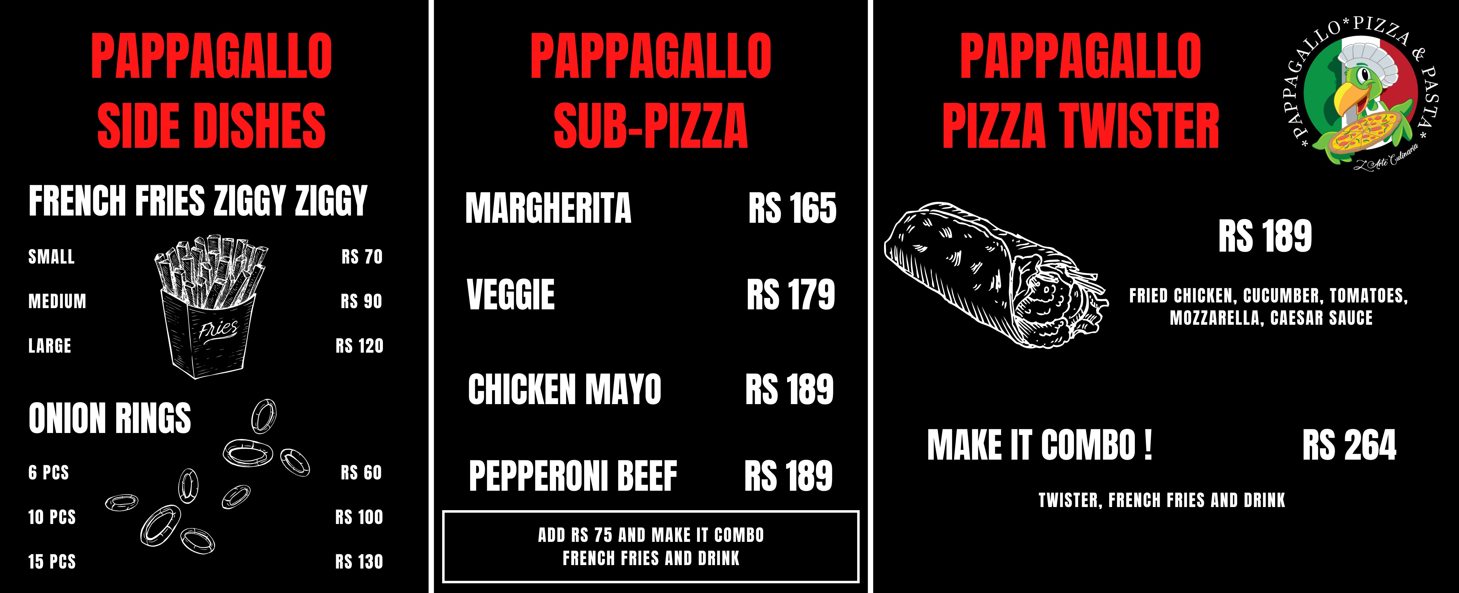 Our Menu – Pappagallo Pizza & Pasta