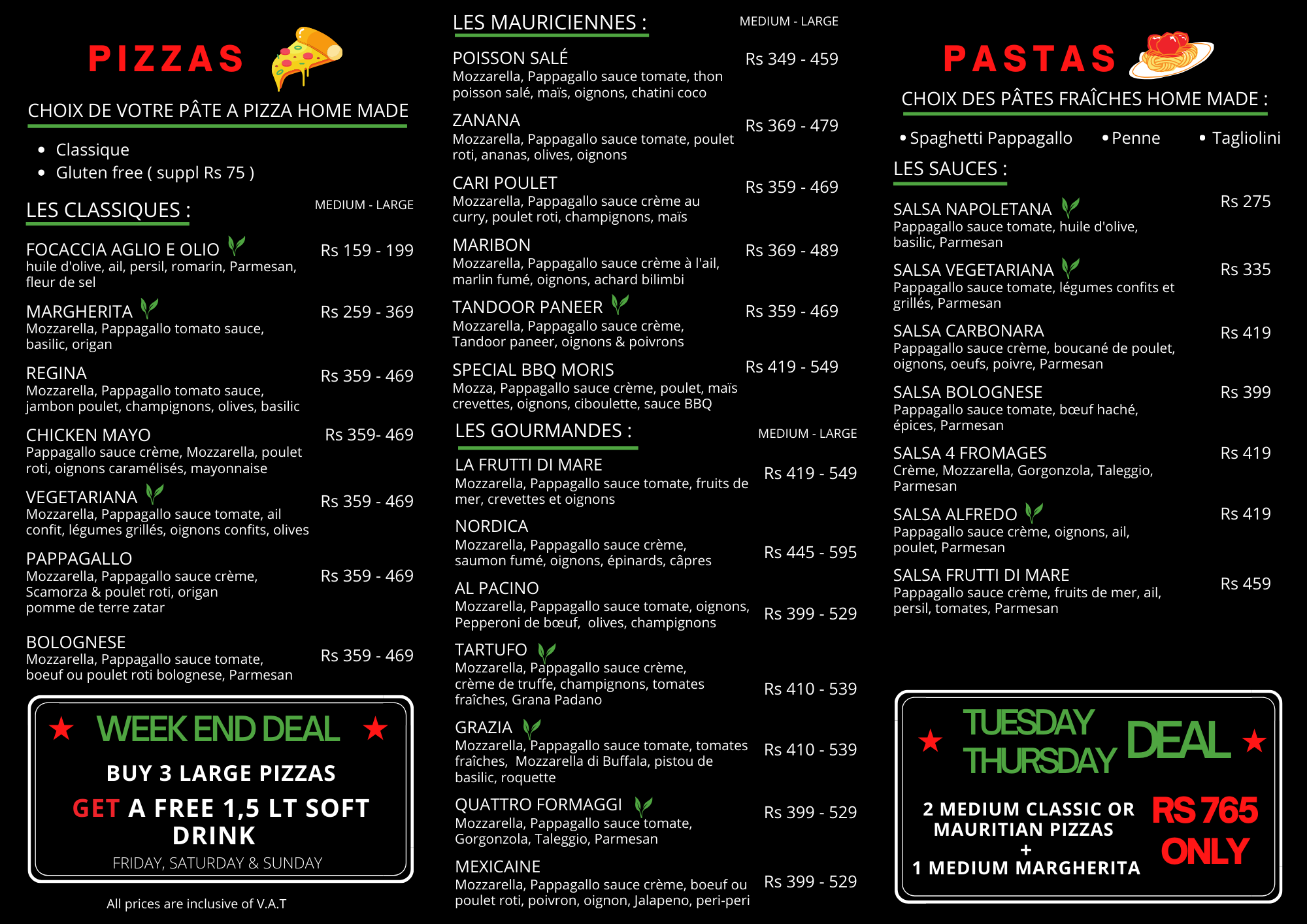 Our Menu – Pappagallo Pizza & Pasta